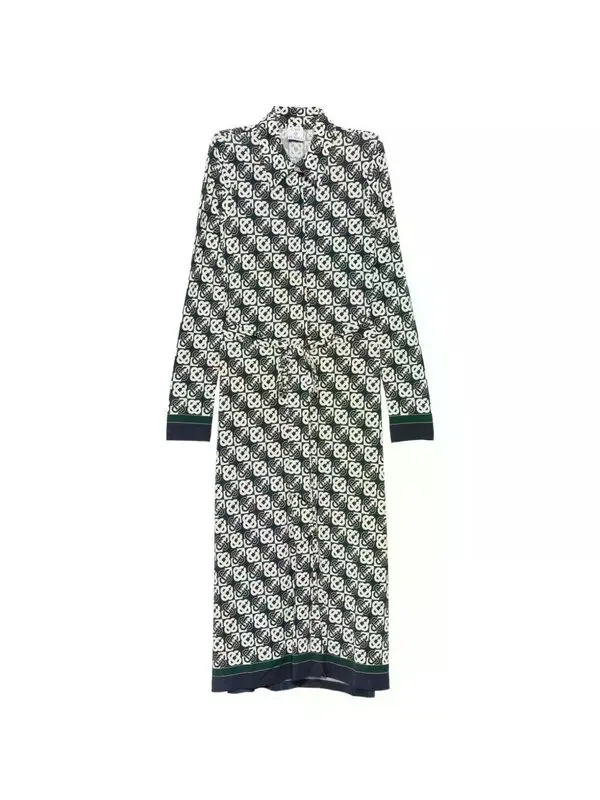 Casablanca Monogram Print Long Sleeve Midi Shirt Dress