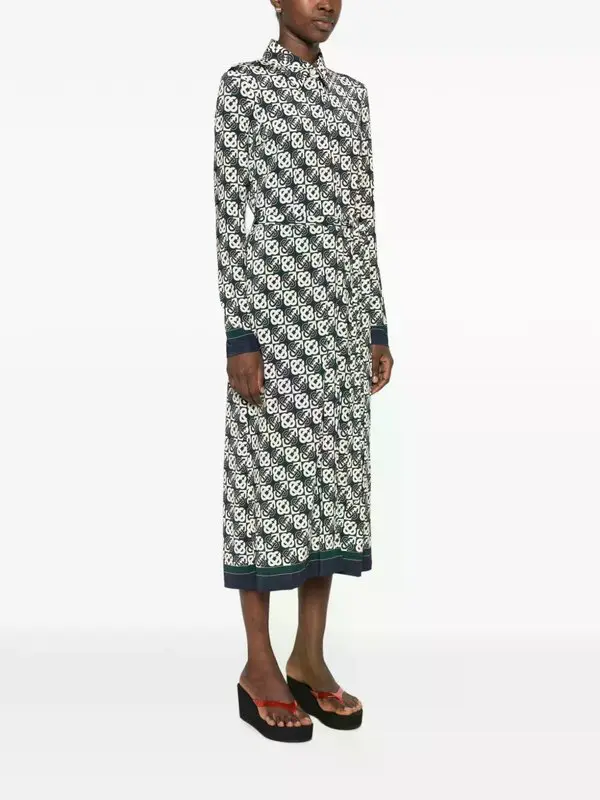 Casablanca Monogram Print Long Sleeve Midi Shirt Dress
