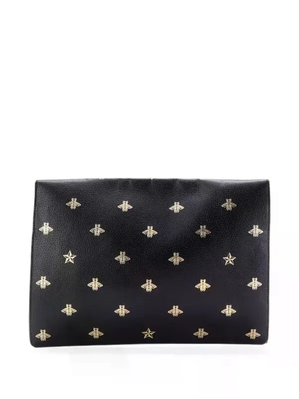 Gucci Bee Envelope Portfolio Printed Leather Clutch Bag