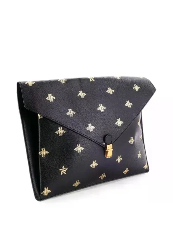 Gucci Bee Envelope Portfolio Printed Leather Clutch Bag