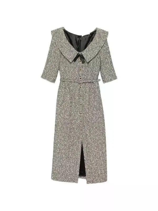Alessandra Rich Off-shoulder Sequin-tweed Midi Dress - Black