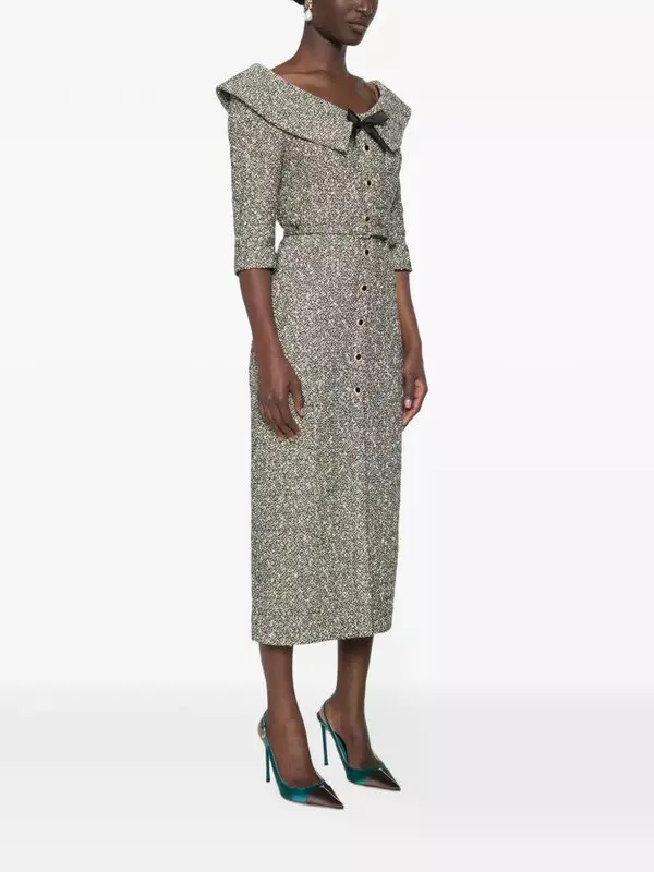 Alessandra Rich Off-shoulder Sequin-tweed Midi Dress