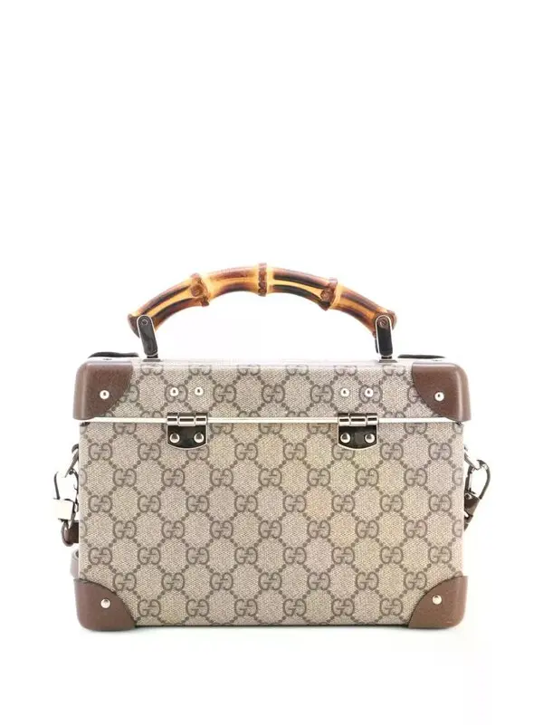 Gucci Bamboo Globe-trotter Vanity Case Gg Coated Canvas Satchel