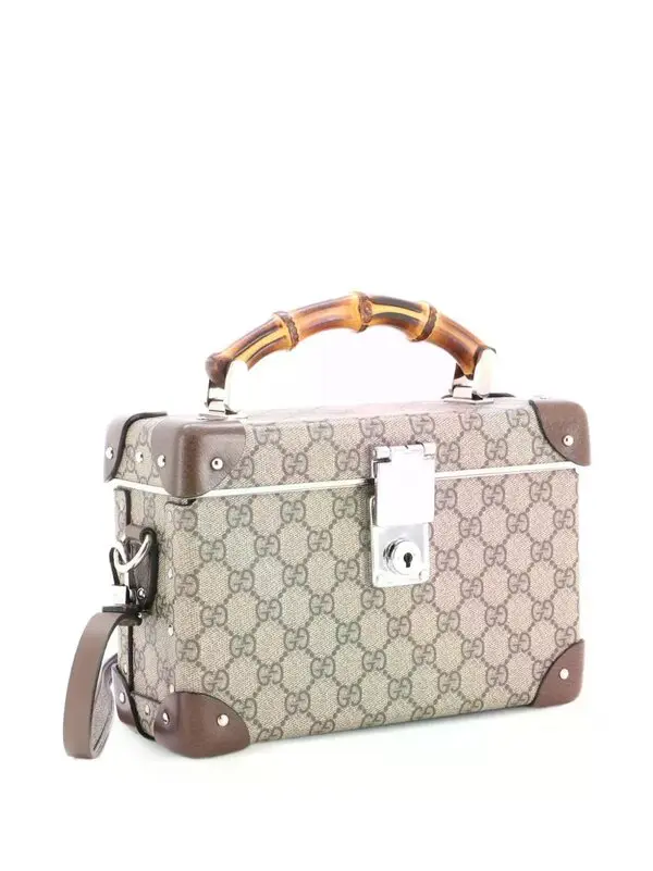 Gucci Bamboo Globe-trotter Vanity Case Gg Coated Canvas Satchel