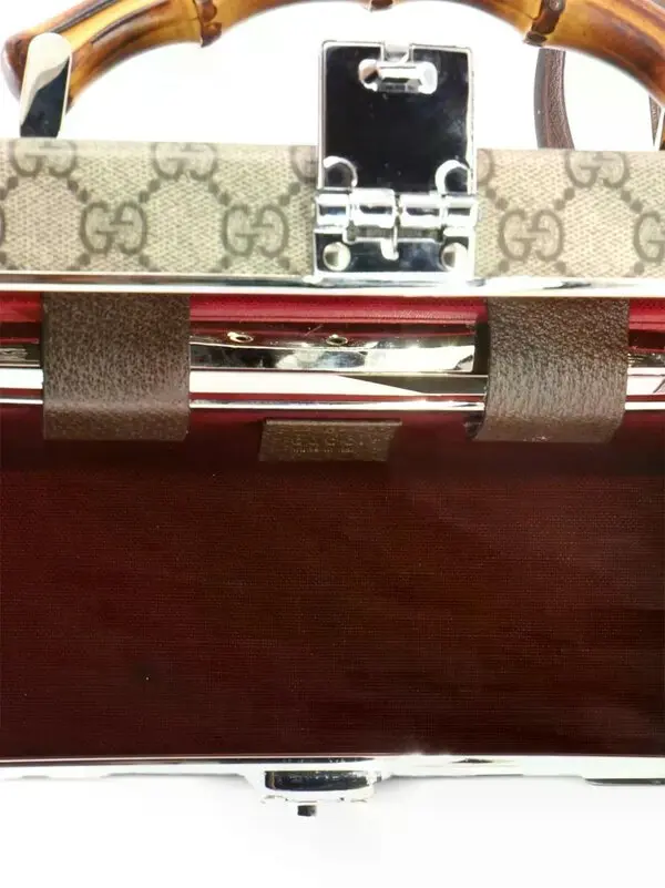 Gucci Bamboo Globe-trotter Vanity Case Gg Coated Canvas Satchel