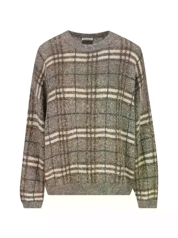 Brunello Cucinelli Dazzling Mohair Prince Of Wales Sweater - Brown