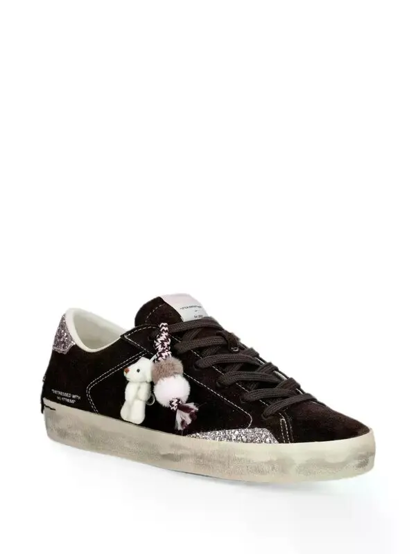 CRIME LONDON Distressed Glitter-embellished Suede Sneakers