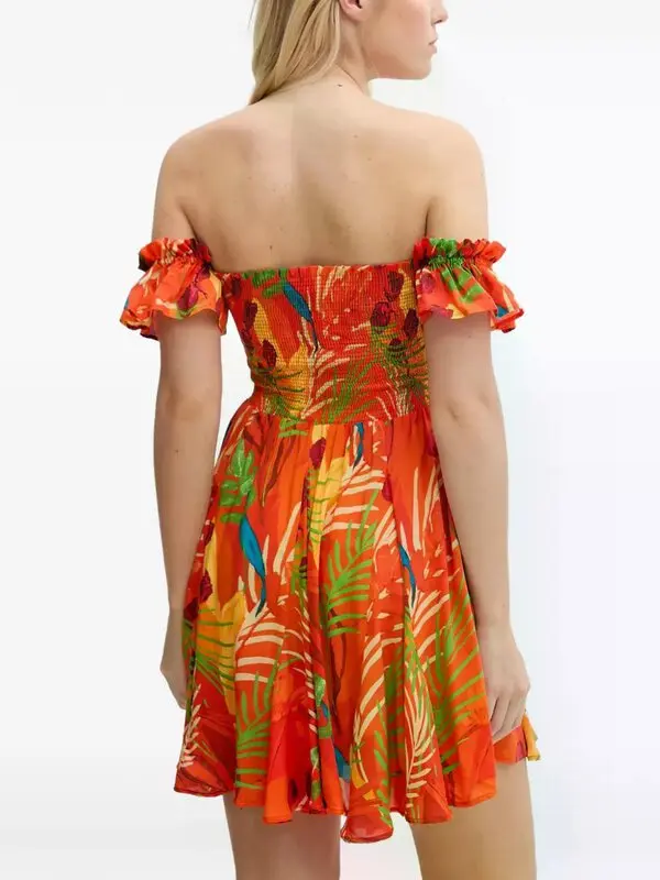 Desigual Smocked Tropical-print Mini Beach Dress