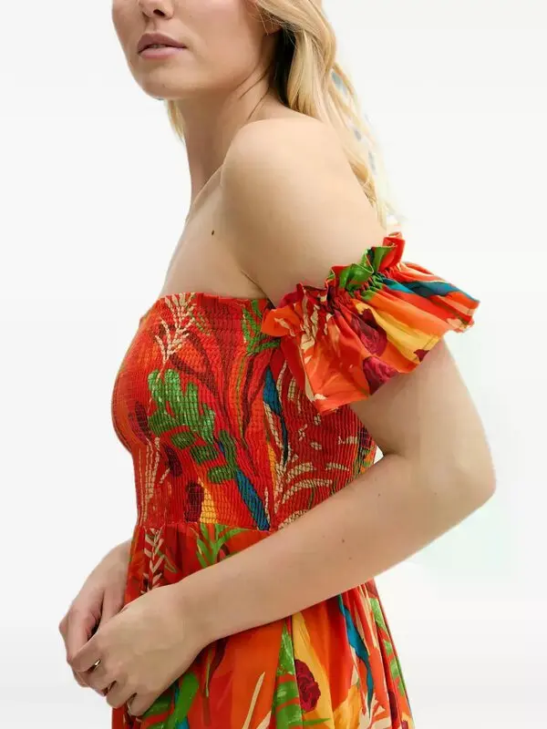 Desigual Smocked Tropical-print Mini Beach Dress
