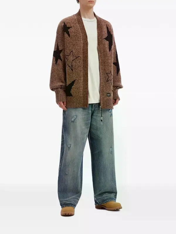 FIVE CM Star-intarsia Zip-up Cardigan