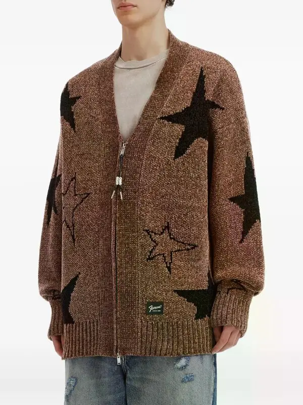 FIVE CM Star-intarsia Zip-up Cardigan
