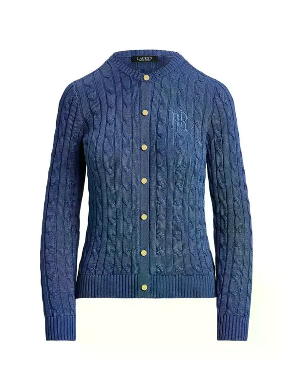 Ralph Lauren Cable-knit Logo-embroidered Cardigan - Blue