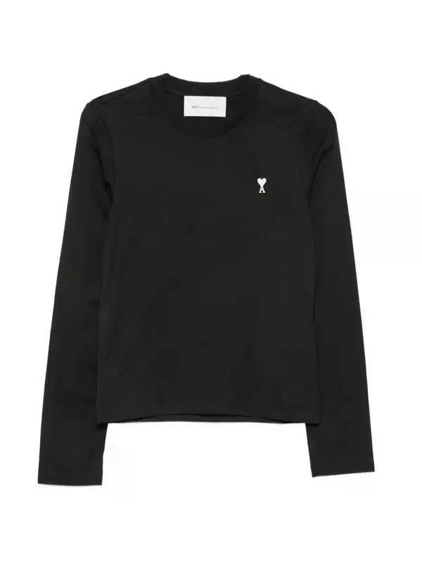 AMI Paris Long Sleeve T-shirt With De Coeur Motif - Black