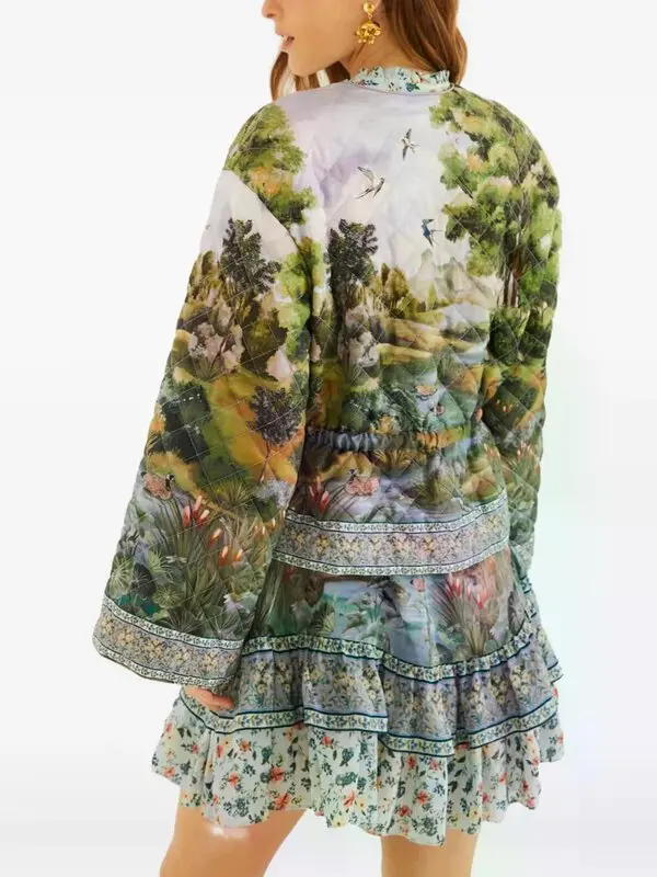 Farm Rio Multicolor Countryside Landscape Quilted Kimono Jacket
