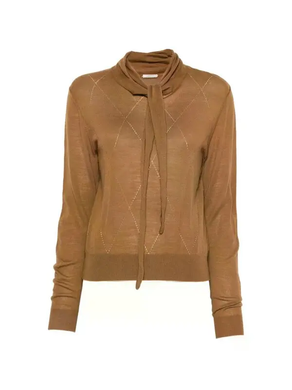 LAMRONS Pussy-bow Pointelle-knit Sweater