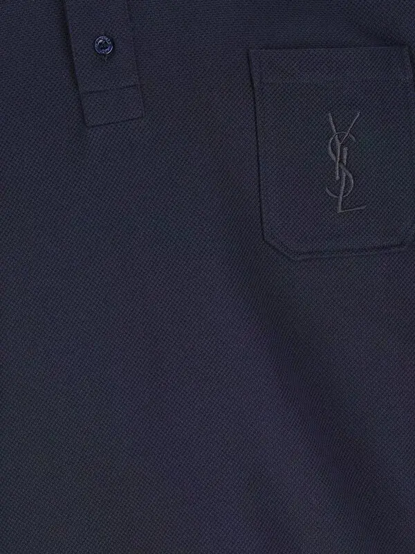 Saint Laurent Cassandre Polo In Cotton Piqu - Blue