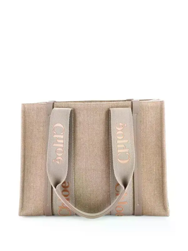 Chloé Woody Canvas With Leather Medium Tote Bag