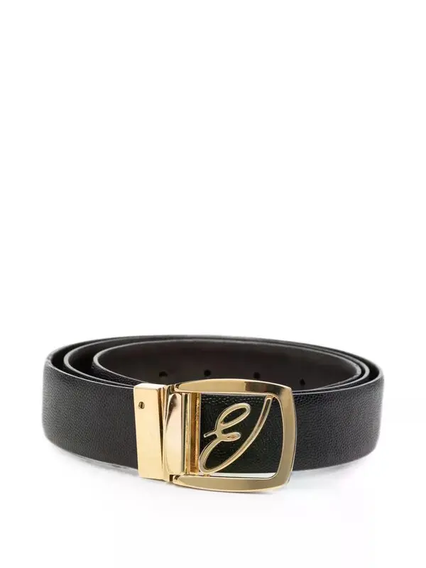 Brioni Logo-buckle Pebble-grain Belt