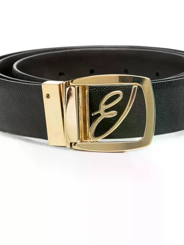 Brioni Logo-buckle Pebble-grain Belt