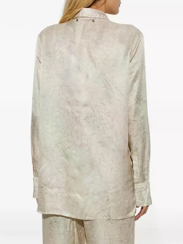 GOLDEN GOOSE Silk Blend Satin Shirt With Floral Print And Embellishments