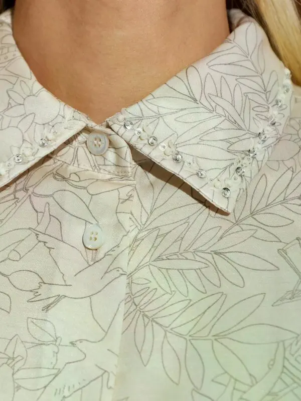 GOLDEN GOOSE Silk Blend Satin Shirt With Floral Print And Embellishments