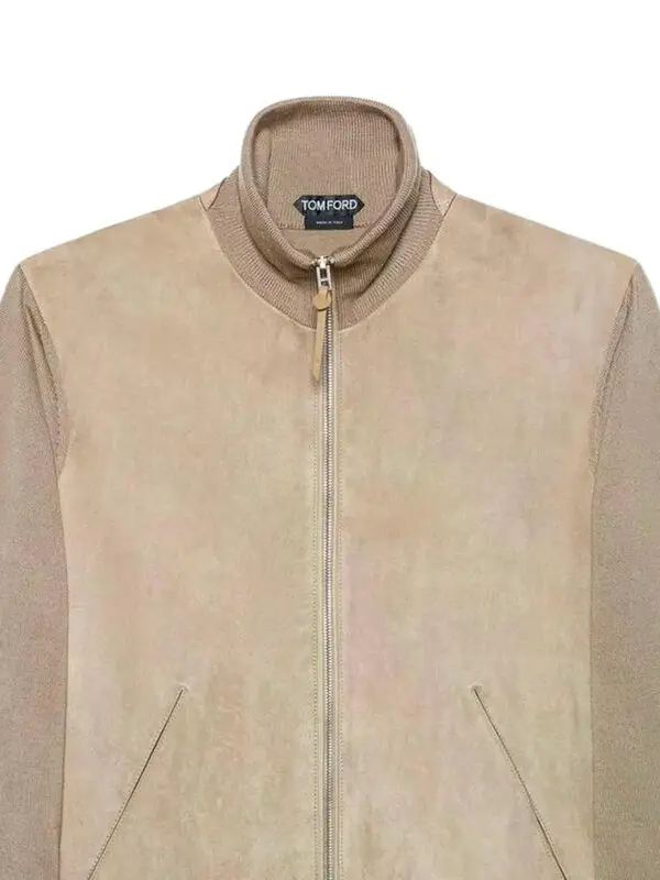 TOM FORD Suede Front Merino Wool Full Zip Jacket
