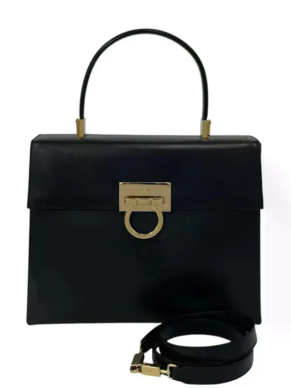 FERRAGAMO 2010-2026 Leather Gancini Satchel - Black