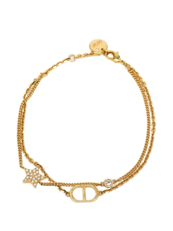 Dior 2021-2026 Plated And Strass Petit Cd Logo Heart Charm Double Chain Bracelet Costume Bracelet - Gold