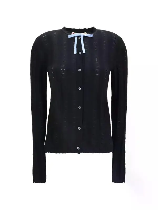 Marni Bow-detail Textured-knit Cardigan