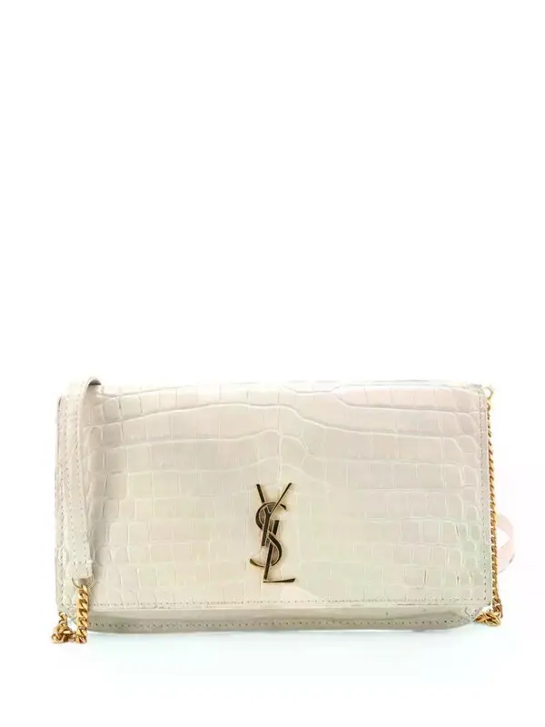 Saint Laurent Classic Monogram Phone Holder Shoulder Bag Crocodile Embossed Leather Crossbody Bag - White