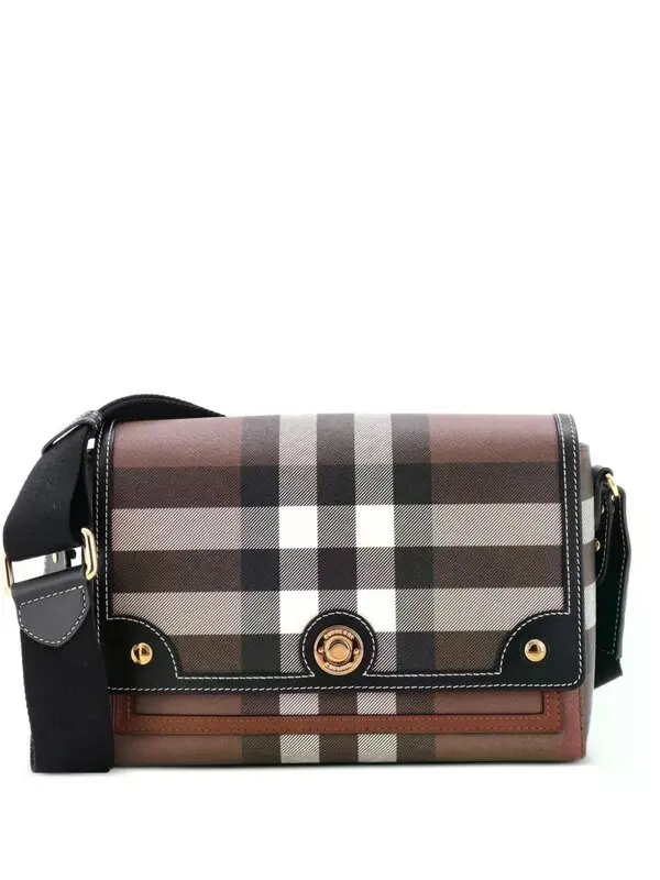 Burberry Note Check Canvas And Leather Medium Crossbody Bag - Black