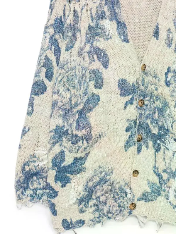 R13 Floral-print Distressed Cardigan