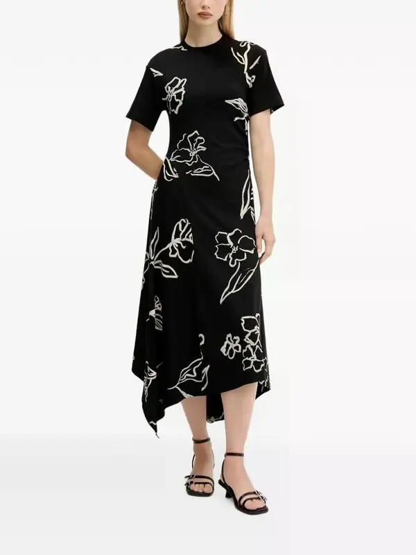 Desigual Floral Gathered Asymmetric-hem Midi Dress