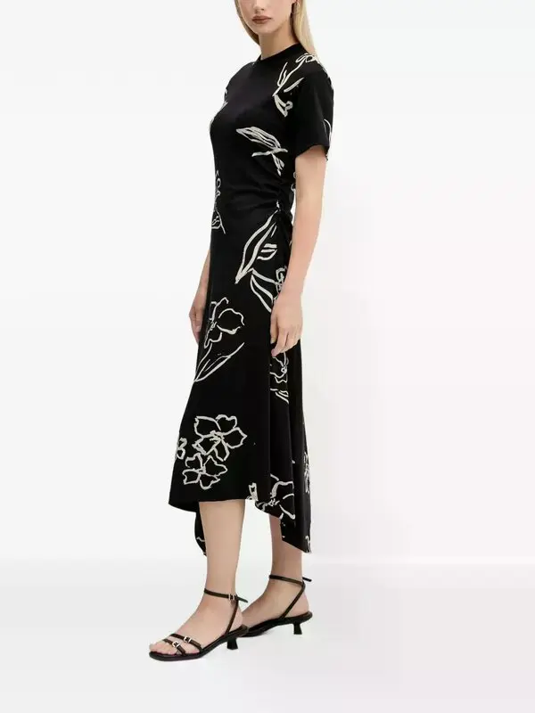Desigual Floral Gathered Asymmetric-hem Midi Dress