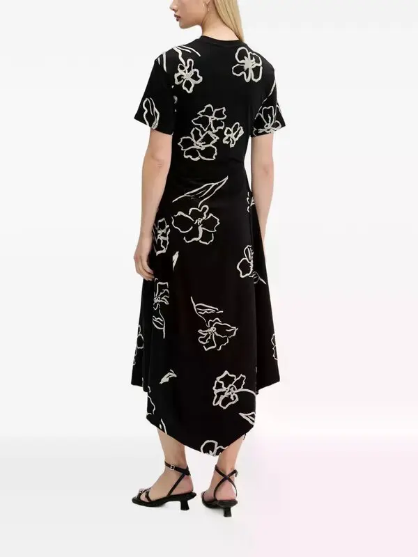 Desigual Floral Gathered Asymmetric-hem Midi Dress