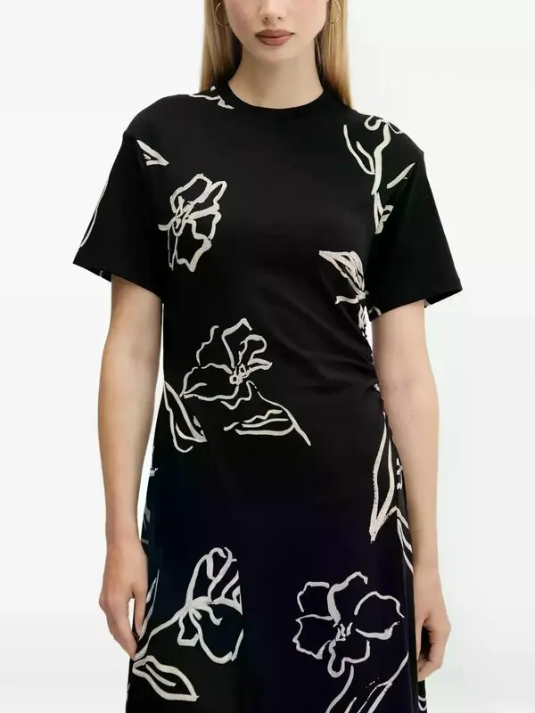 Desigual Floral Gathered Asymmetric-hem Midi Dress