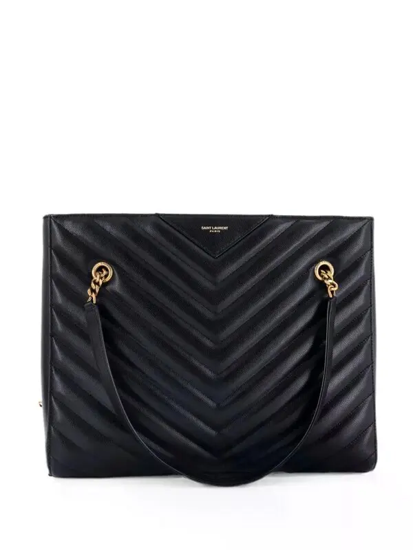 Saint Laurent Tribeca Shopping Matelasse Chevron Leather Medium Tote Bag - Black