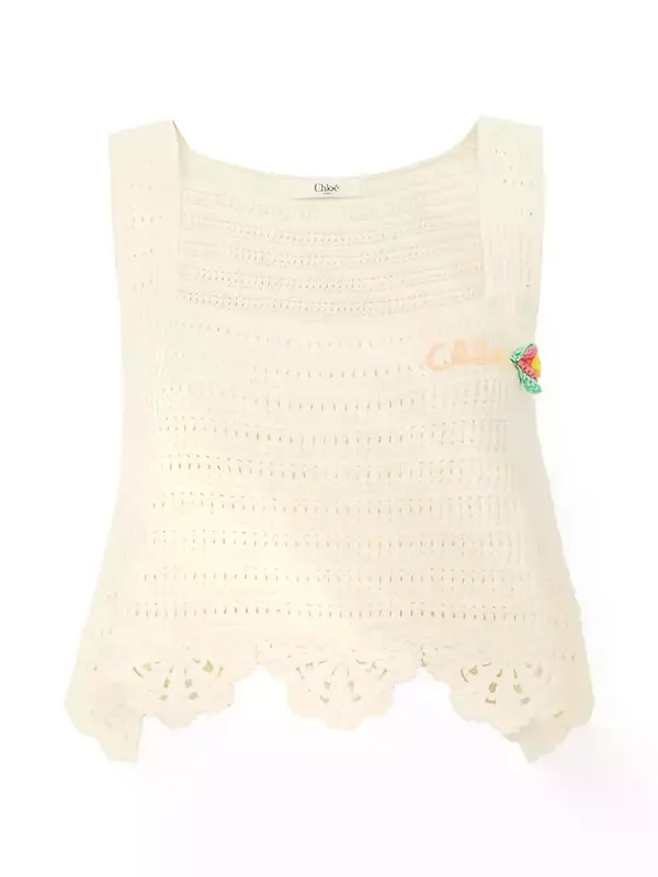 Chloé Crochet-knit Scalloped-edge Top - Neutrals