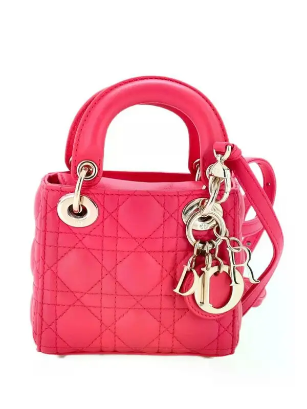 Dior Lady Bag Cannage Quilt Lambskin Micro Shoulder Bag - Pink