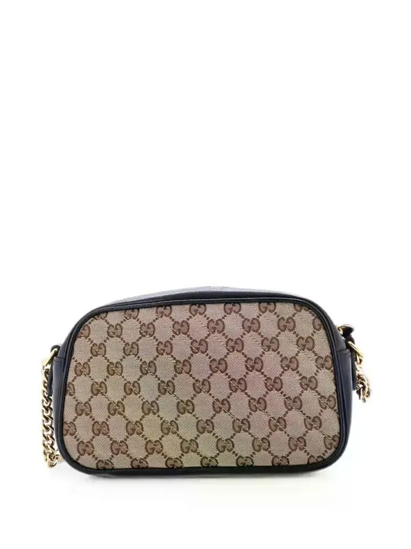 Gucci Gg Marmont Shoulder Bag Diagonal Quilted Gg Canvas With Leather Small Crossbody Bag - Brown
