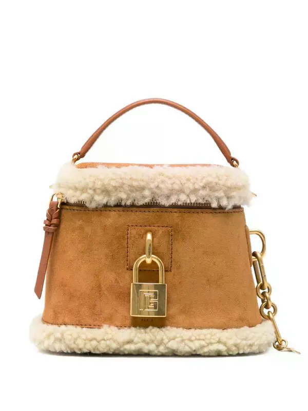 Balmain Pulse Vanity Shearling-trim Top Handle Bag