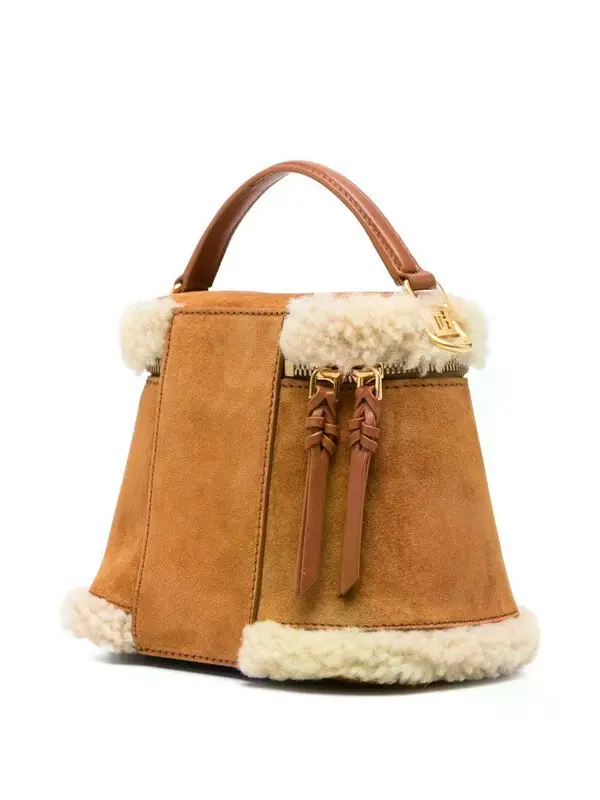 Balmain Pulse Vanity Shearling-trim Top Handle Bag