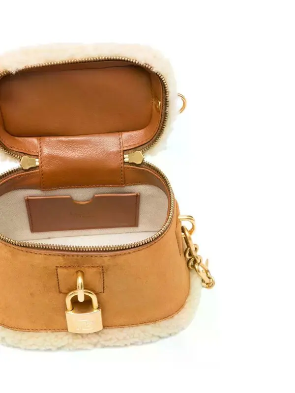 Balmain Pulse Vanity Shearling-trim Top Handle Bag