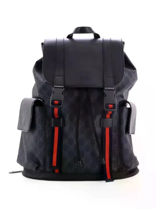 Gucci Double Pocket Buckle Gg Coated Canvas Large Backpack