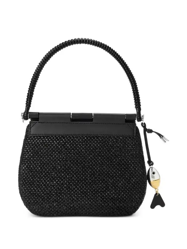 Loewe Medium Pescador Bag In Raffia And Calfskin - Black