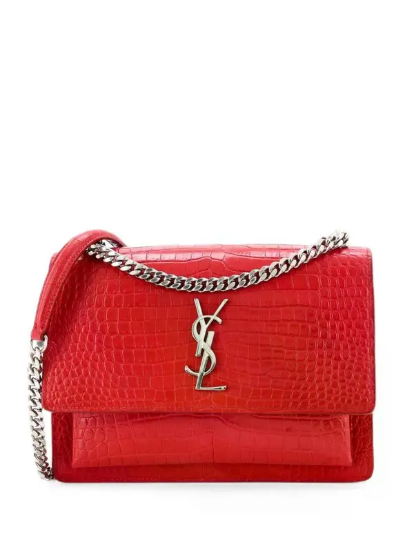 Saint Laurent Sunset Crocodile Embossed Leather Medium Crossbody Bag
