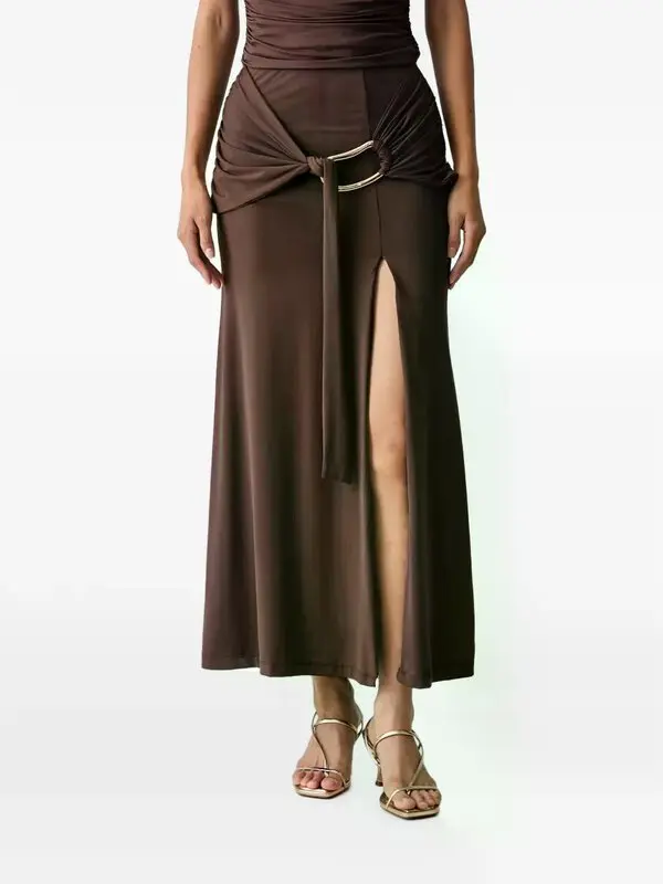 Bardot Dion Buckle-detail Front-slit Maxi Skirt - Brown