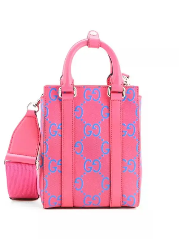 Gucci Convertible Open Gg Embossed Perforated Leather Mini Tote Bag