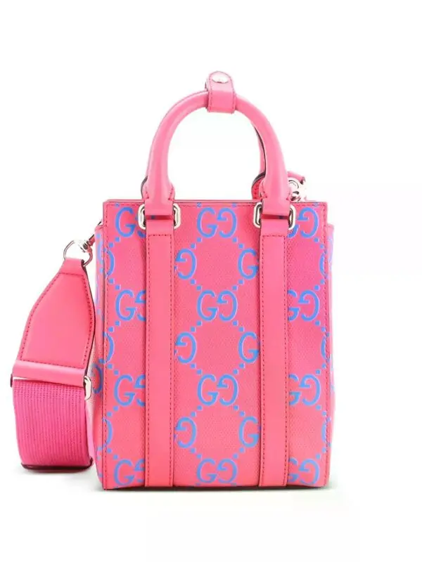 Gucci Convertible Open Gg Embossed Perforated Leather Mini Tote Bag - Blue