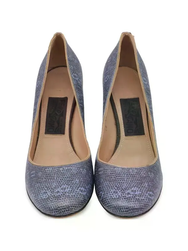 FERRAGAMO Lizard-embossed Block-heel Pumps